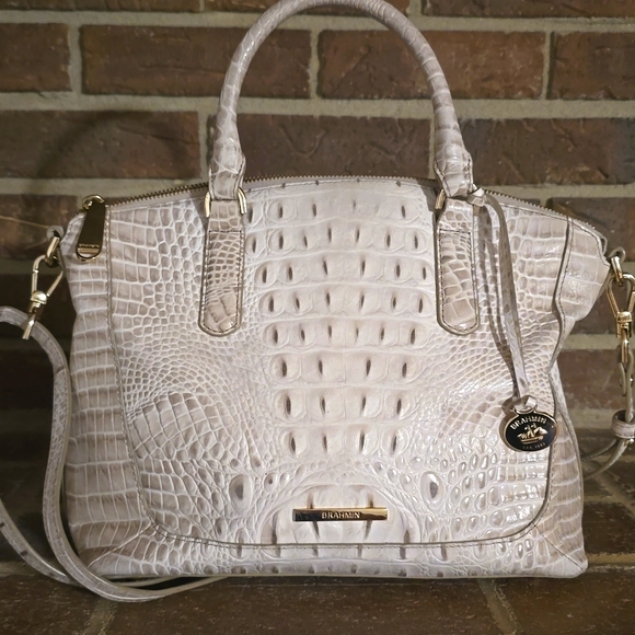 Brahmin | Bags | Brahmin Duxbury Croc Embossed Leather Satchel White ...